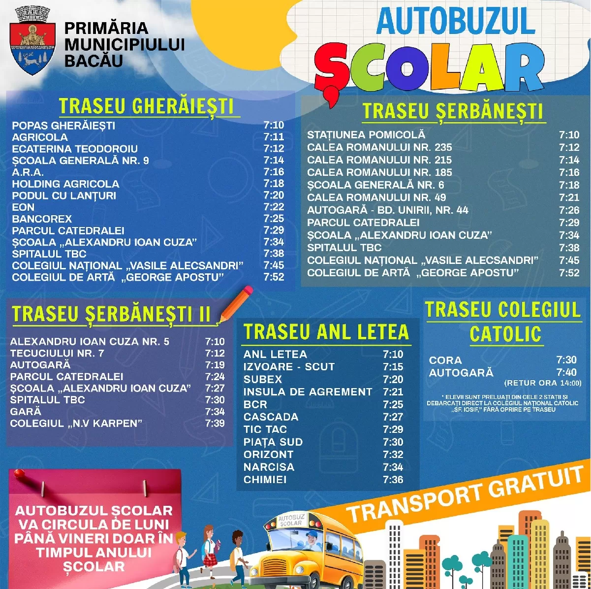 Autobuzul școlar revine pe traseu în Bacău. Transport gratuit și tombolă cu premii pentru elevi ...